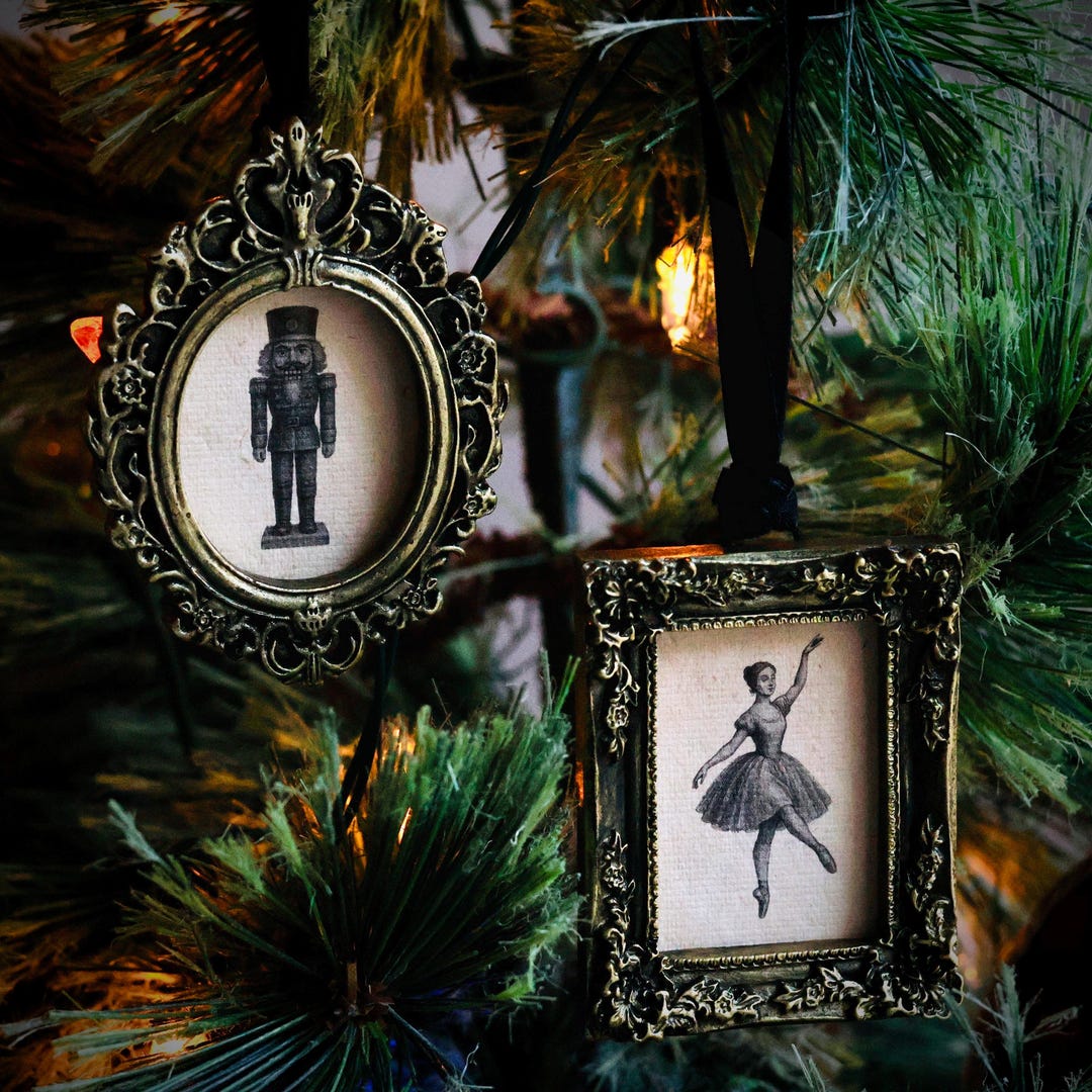 Vintage Style Nutcracker and Ballerina Ornament in Baroque Frame ...