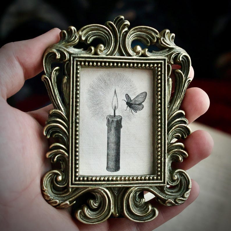 Moth & Candle Baroque Mini Portrait in Vintage Style Frame – Gothic ...