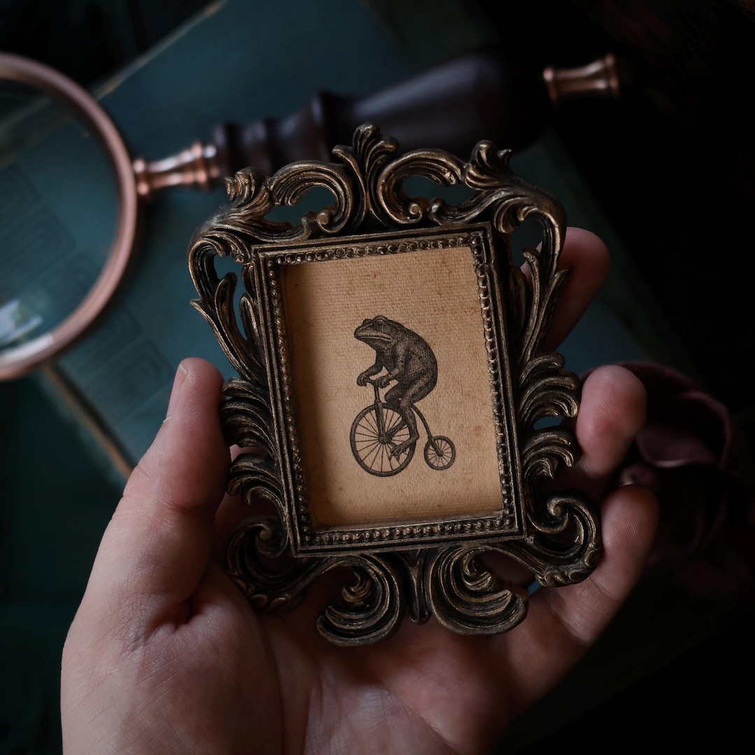 Baroque Frog on Bicycle Mini Portrait in Vintage Style Frame – Gothic ...