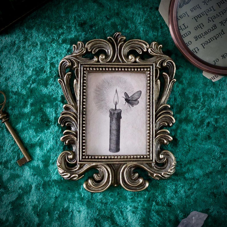 Moth & Candle Baroque Mini Portrait in Vintage Style Frame – Gothic ...