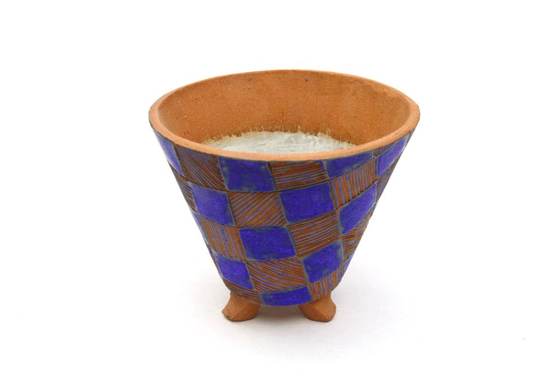Blue Checkerboard Planter Handmade Pottery for Succulents, Cactus ...