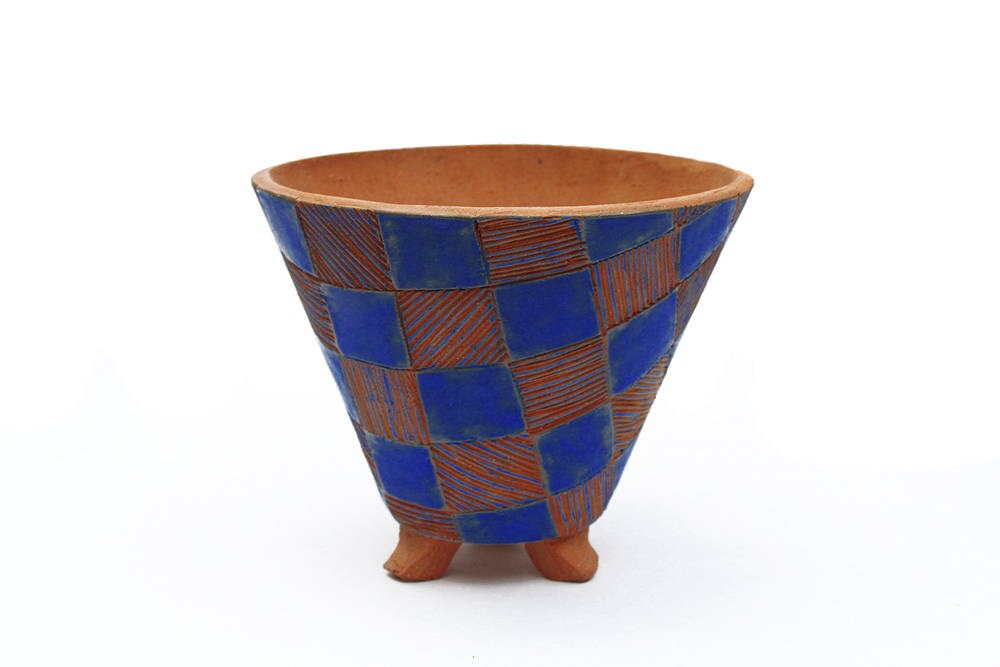 Blue Checkerboard Planter Handmade Pottery for Succulents, Cactus ...