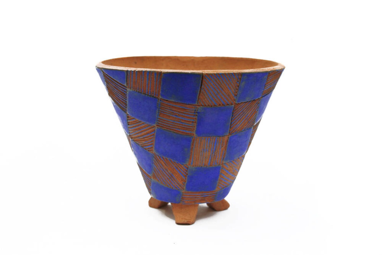 Blue Checkerboard Planter Handmade Pottery for Succulents, Cactus ...