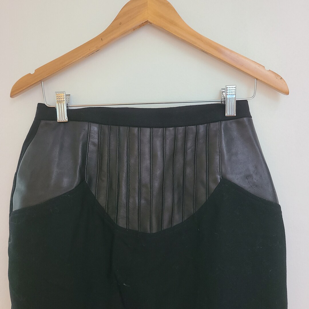 Vintage 80s Women's Robina London Black Skirt Wool Below Knee Straight ...
