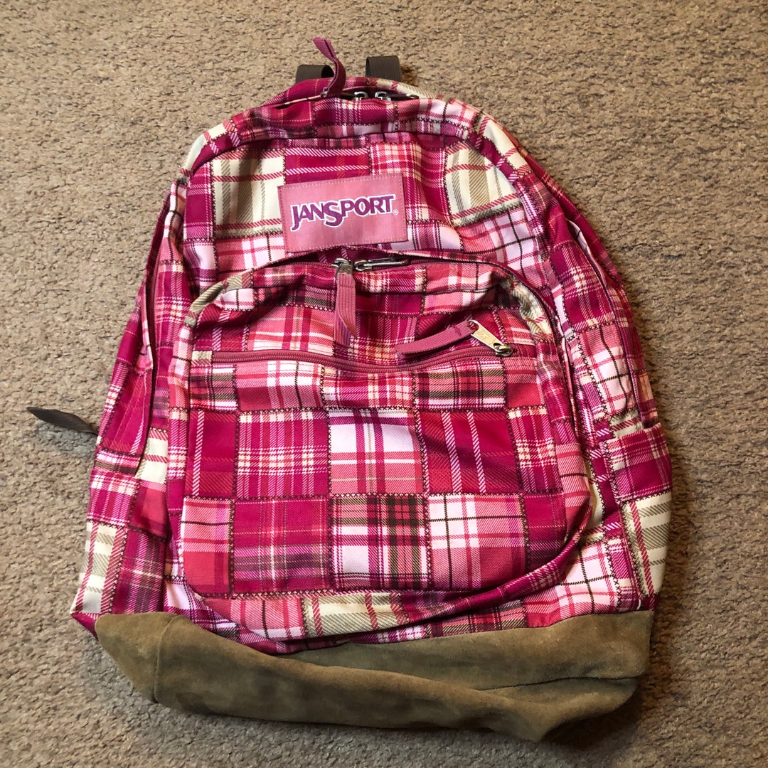 Vintage Jansport Womans Girls Backpack L Pink White Brown Vinyl Plaid ...