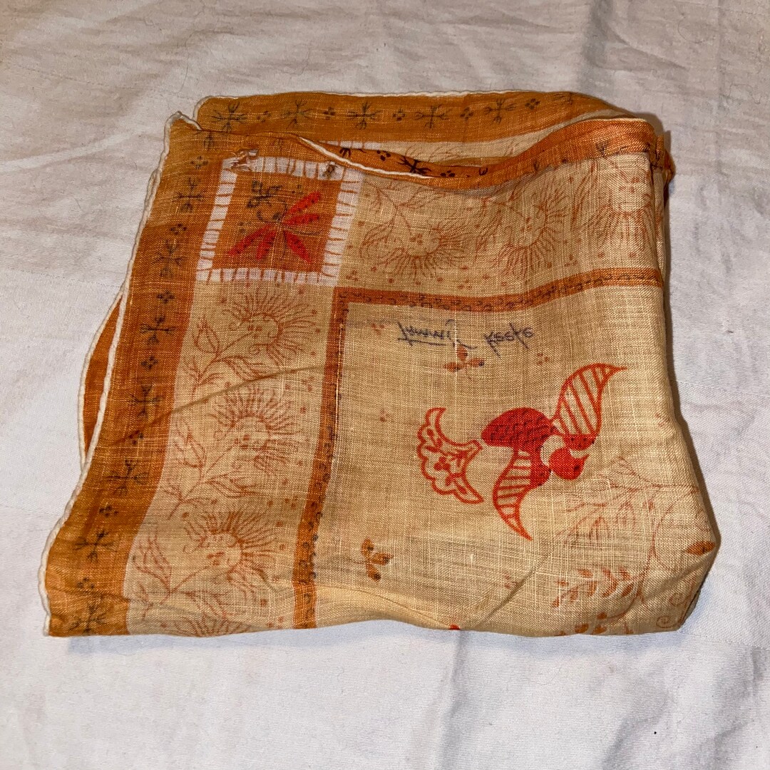 Vintage 50s 60s Tammis Keefe Hankerchief Hanky Hankie Square Cotton Tan ...