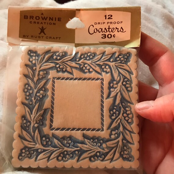 Vintage Coasters 12 Brownie Creation Rust Craft Drip Proof | Etsy
