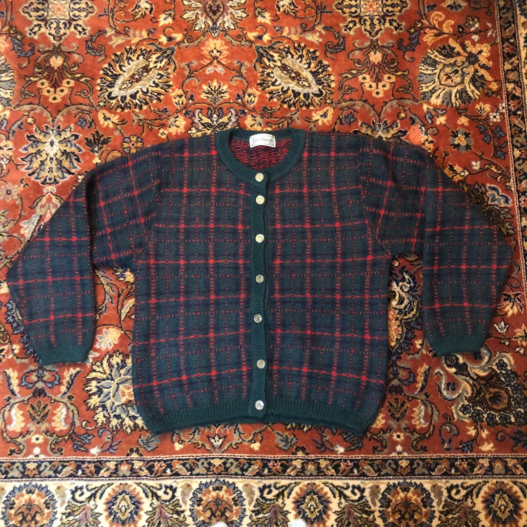 Vintage Edinburgh Woman’s Cardigan Sweater M Green Blue Red Great ...