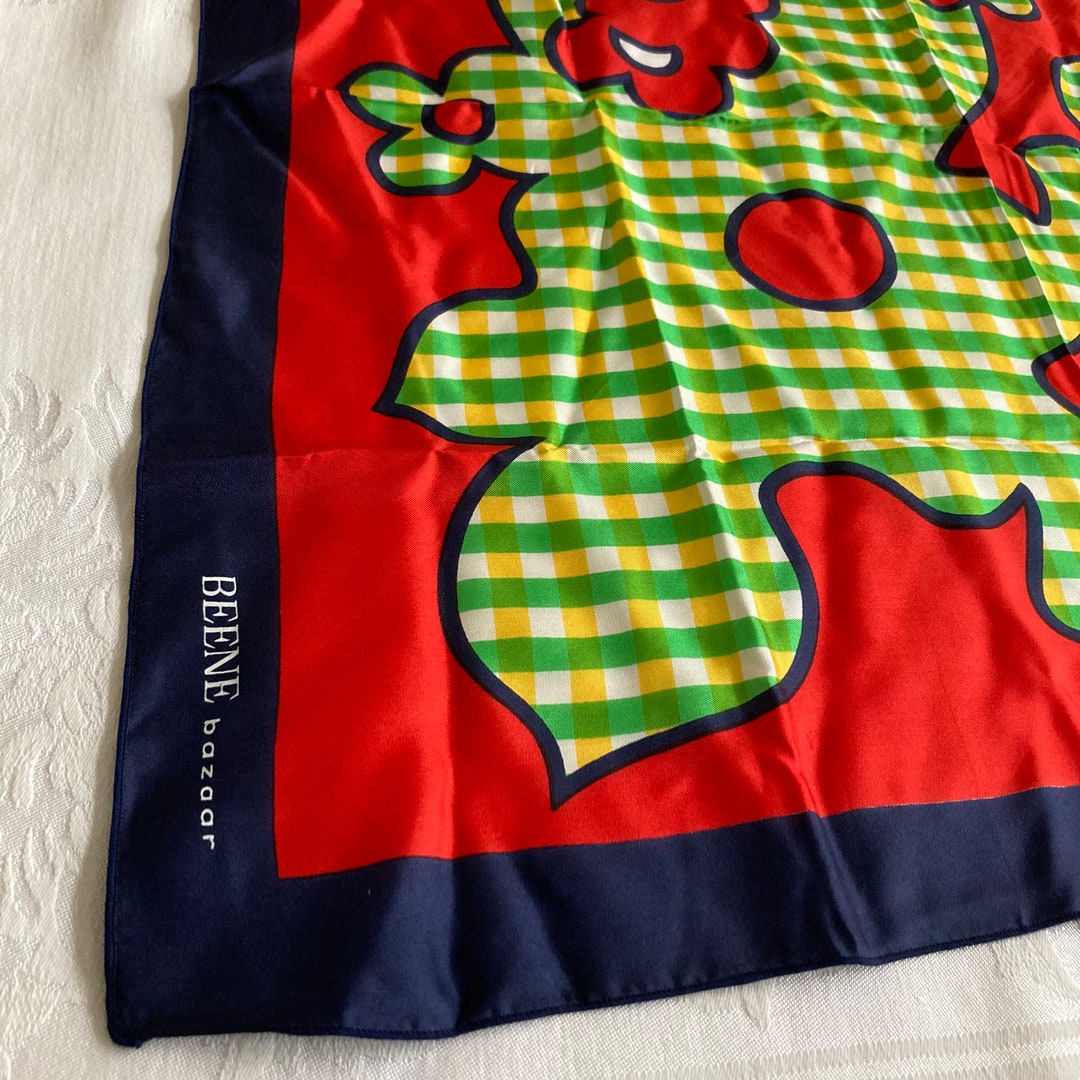 Vintage 80s BEENE Bazaar Scarf Square Red Blue Yellow Green Checks ...