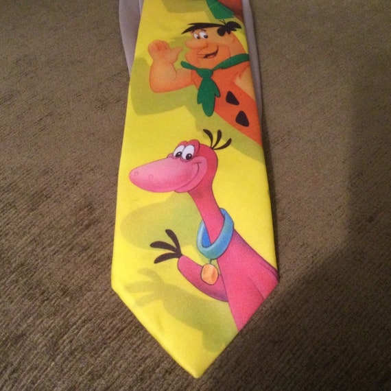 Vintage Flintstones Tie RALPH Marlin Tie Cartoon Characters Ralph Marlin USA Yellow Fred Flintstone Etsy
