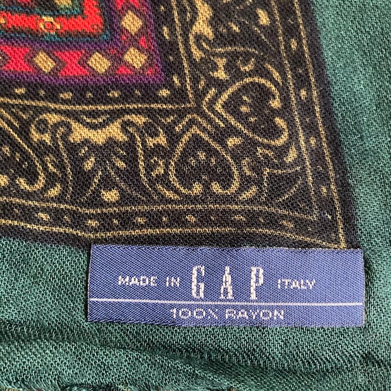 Vintage Rayon GAP Square Scarf Paisley Green Red Blue… - Gem