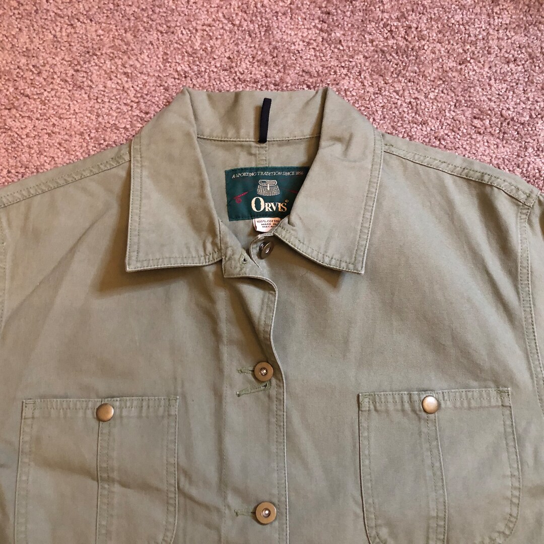 Vintage Orvis Womens Barn Coat Jacket M Green Macau Canvas Cotton Solid ...