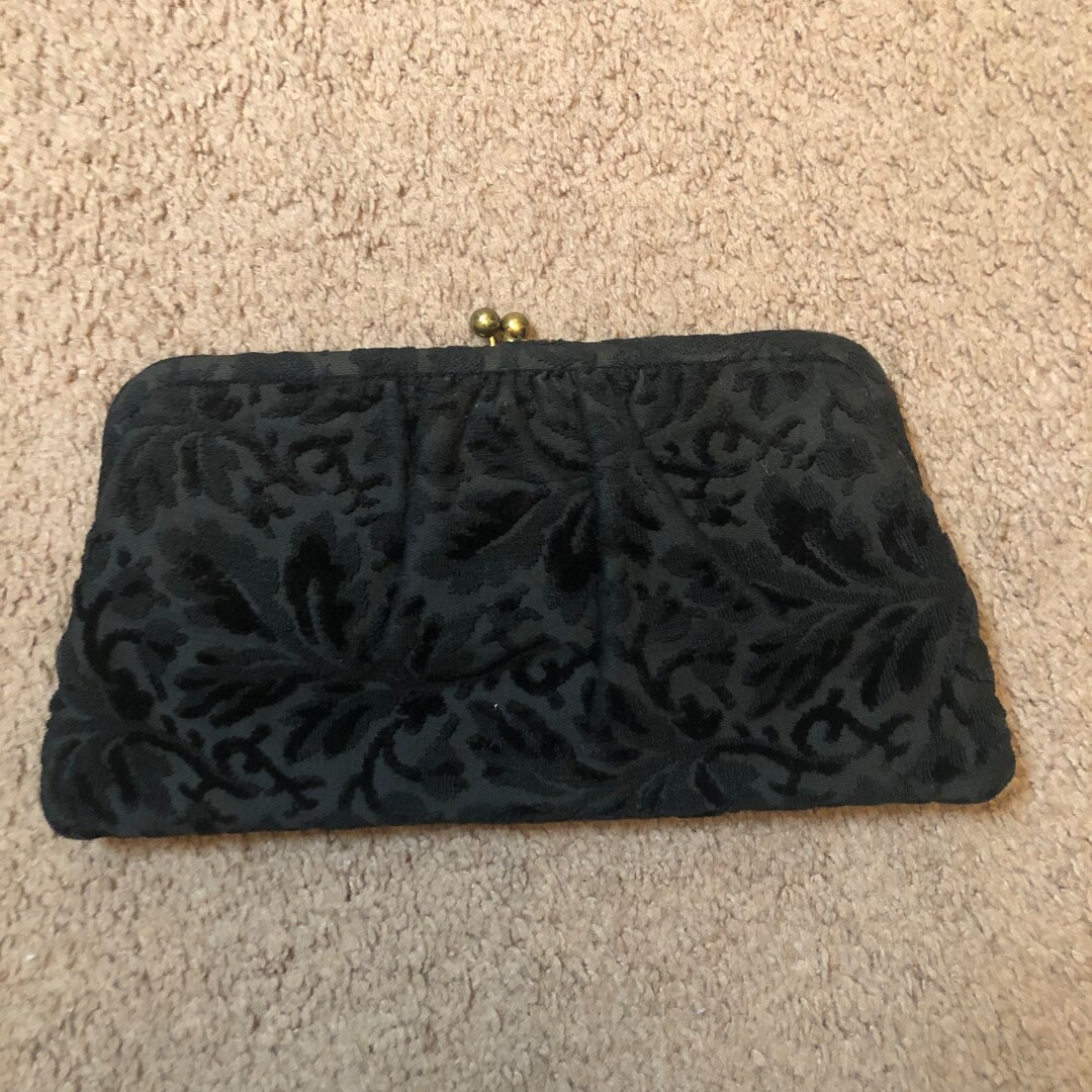 Vintage 50s Ingber Womans Clutch Purse Black Bricade Velvet Internal ...