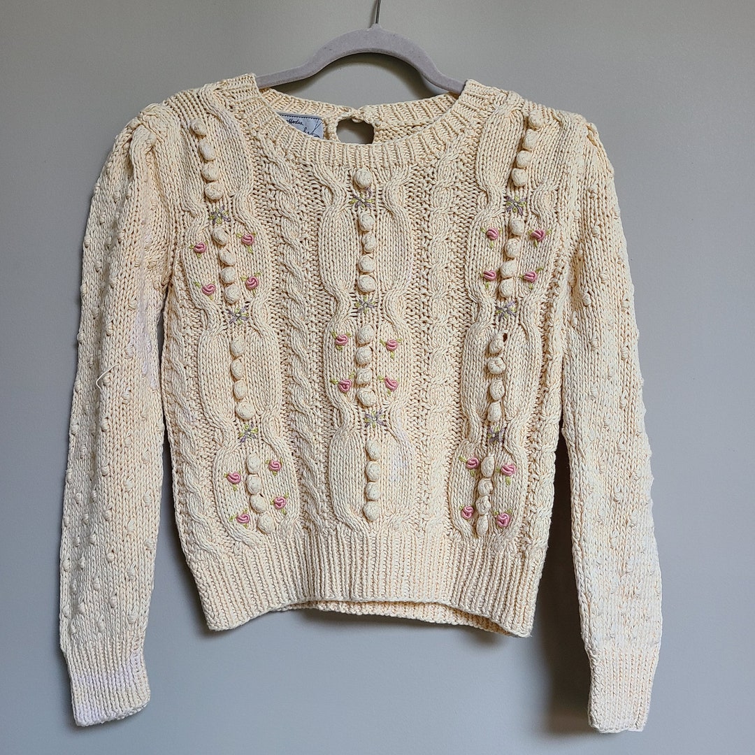 Vintage Women’s Barbara Hodes for Needleworks Ivory Cable Knit Sweater ...