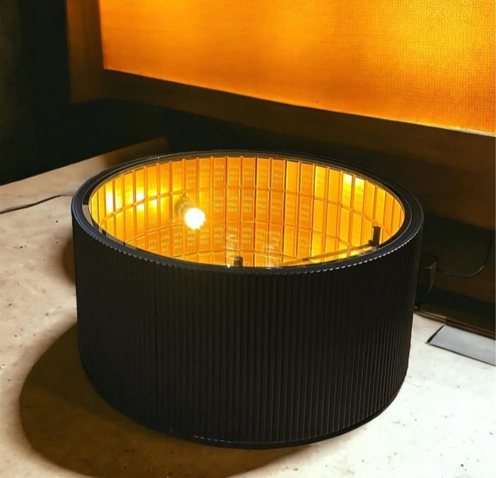 Goldwell 3D Infinity Mirror Coffee Table – Black Ribbed, Gold Bar ...