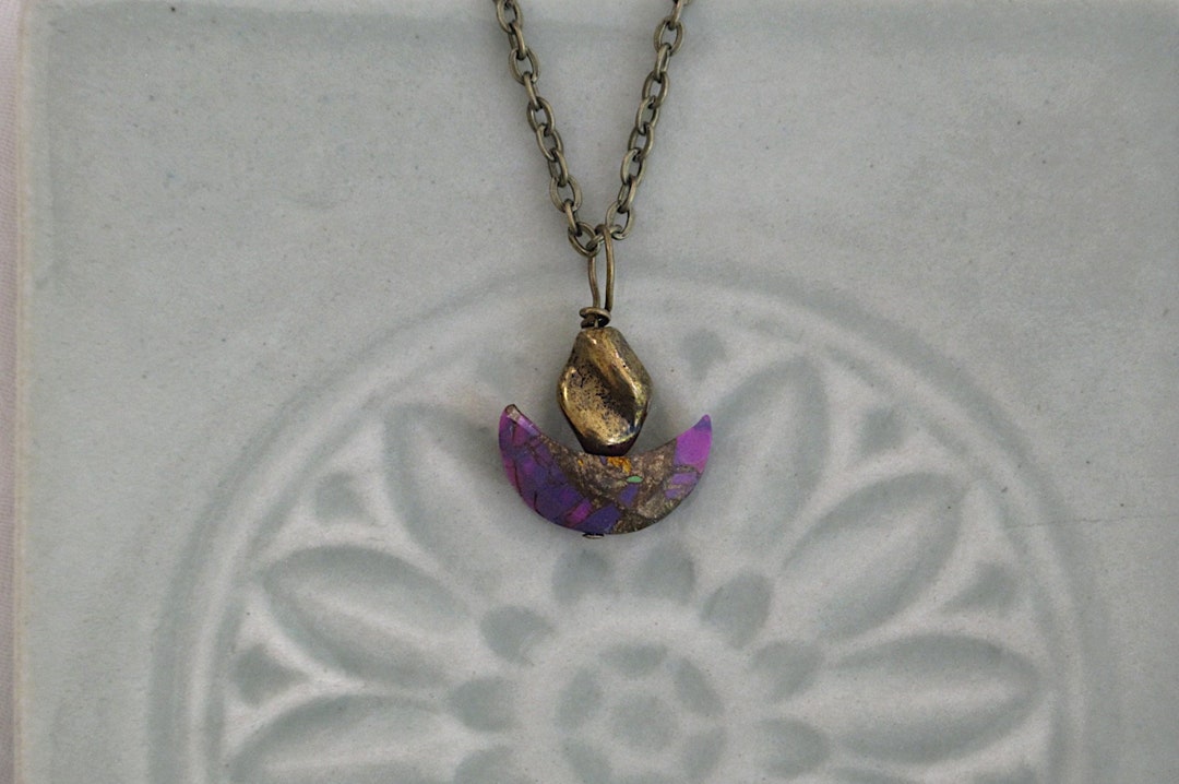 UU Chalice Pendant, Purple Copper Gemstone Crescent Bead, Optional ...