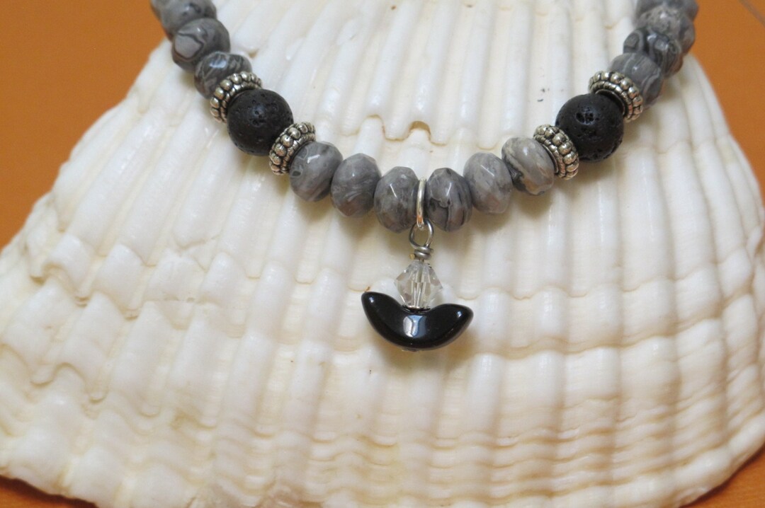 UU Chalice Bracelet, Gender Neutral Gift, Gray Jasper Gemstone Beads ...