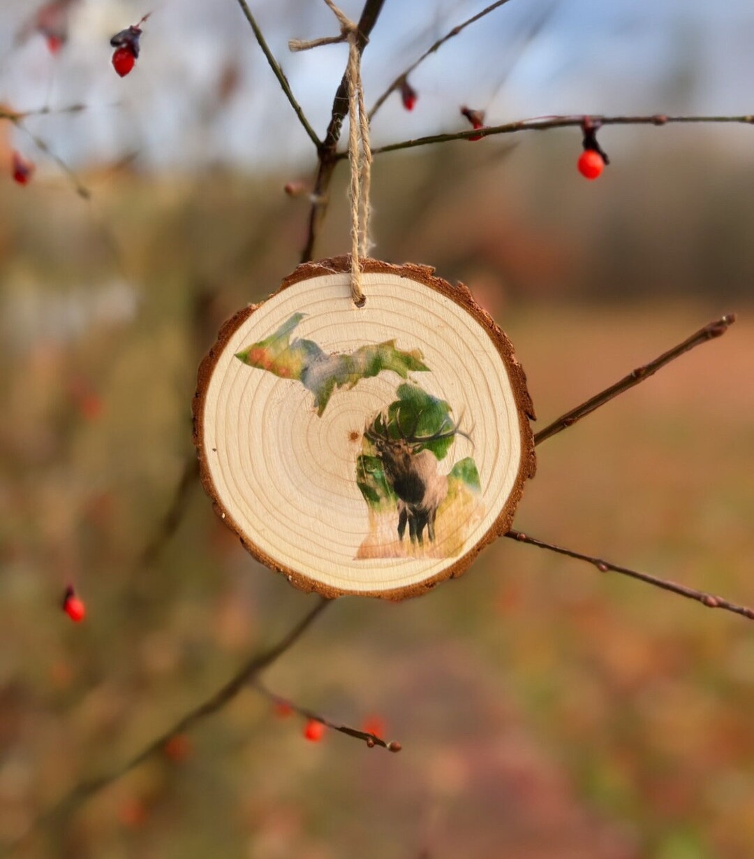 Michigan Elk Drawing - Wood Slice Ornament - Etsy