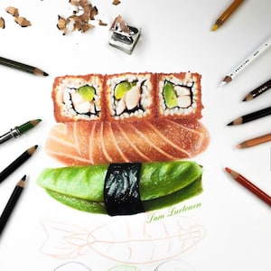 Sushi - Colored Pencil Drawing - Art Print - Etsy