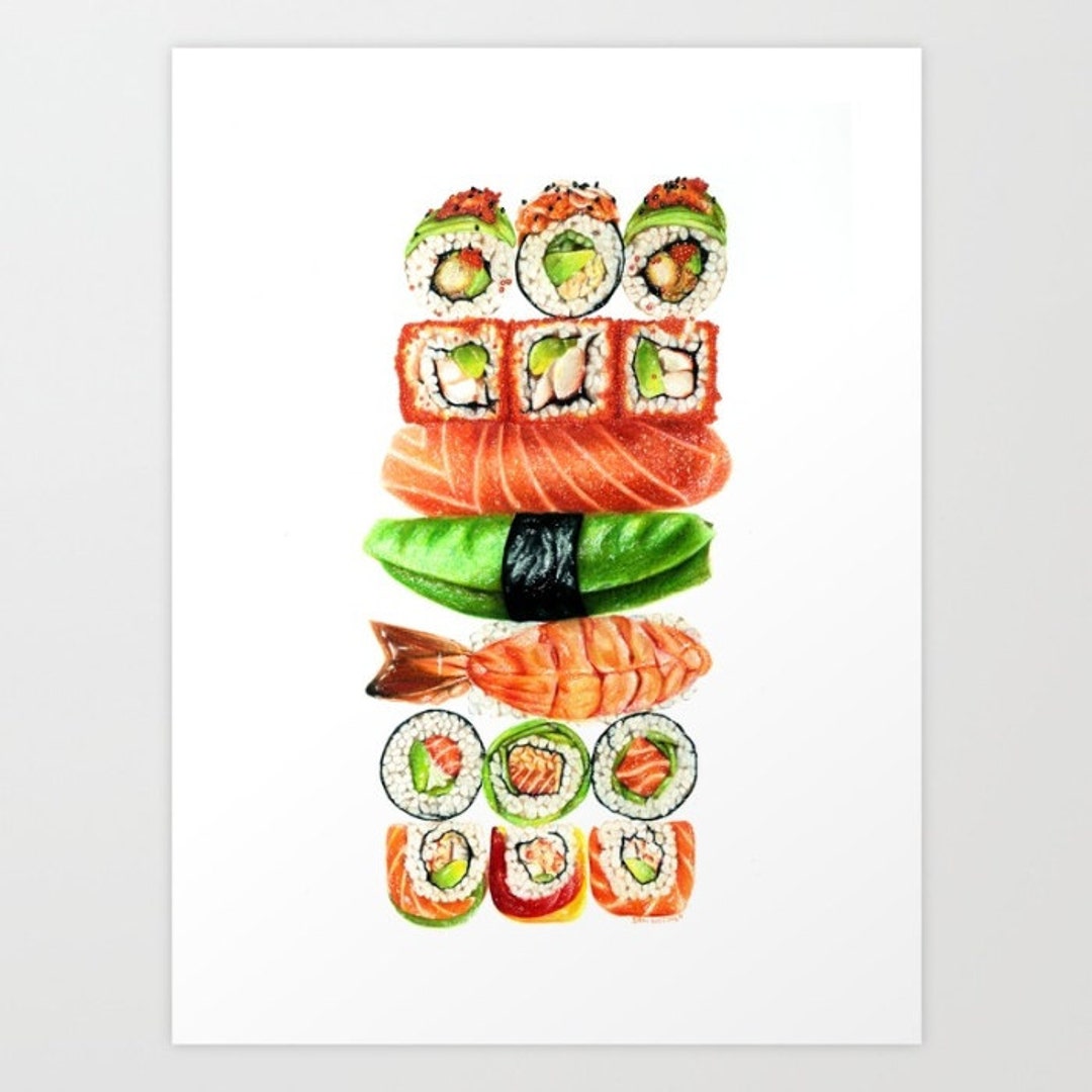 Sushi - Colored Pencil Drawing - Art Print - Etsy