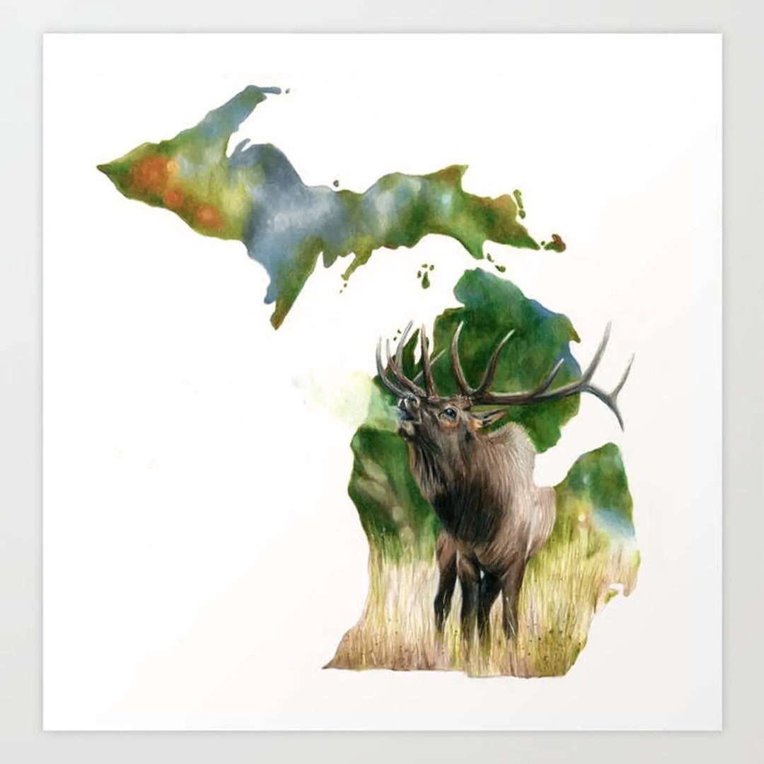 Michigan Elk - Colored Pencil Drawing - Art Print - Etsy