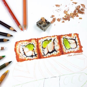 Sushi - Colored Pencil Drawing - Art Print - Etsy
