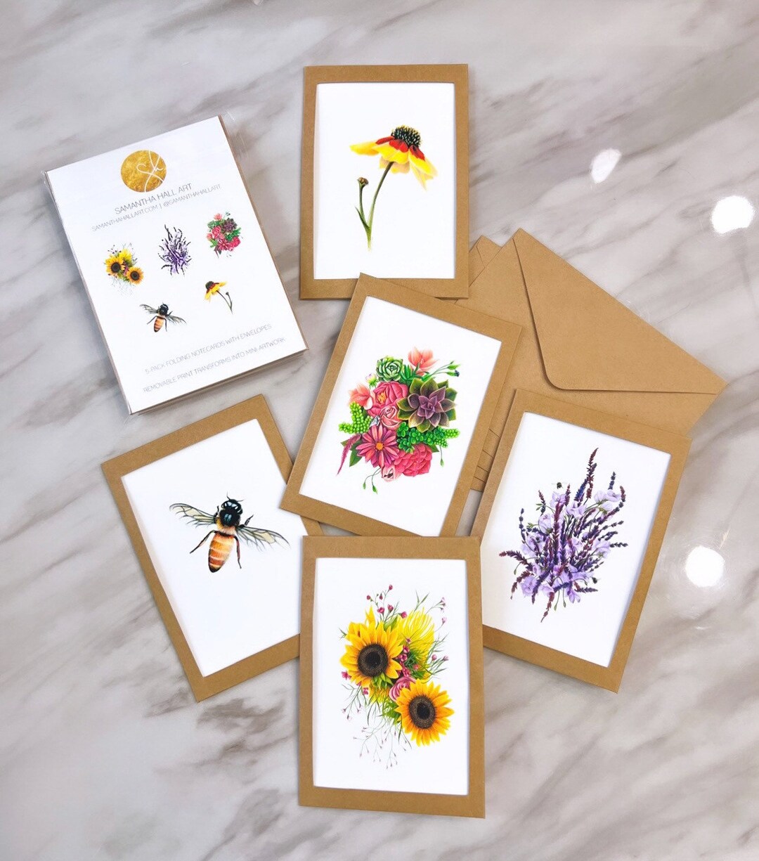 5-pack floral Drawing Note Cards With Envelopes - Etsy