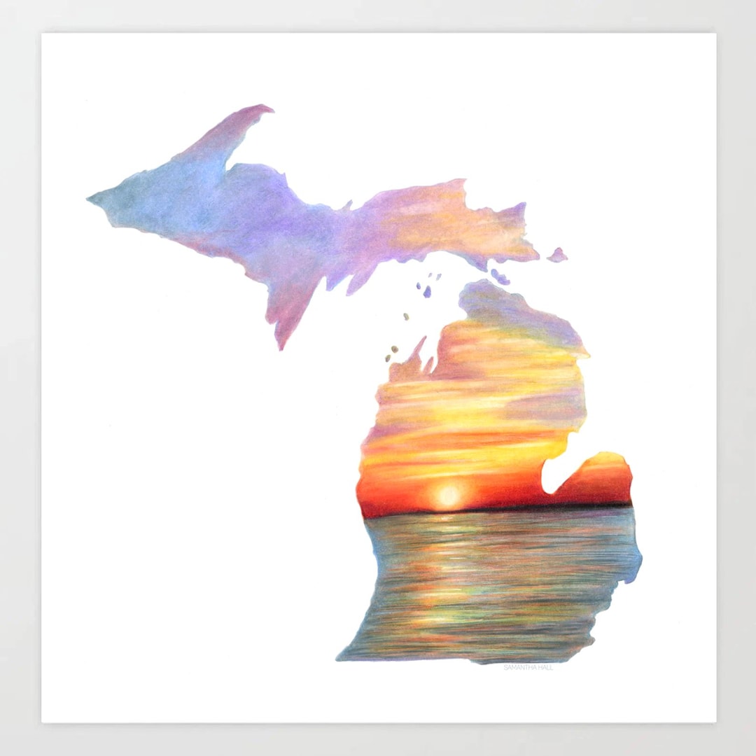 Michigan Sunset - Colored Pencil Drawing - Art Print - Etsy
