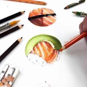 Sushi Trio - Colored Pencil Drawing - Art Print - Etsy