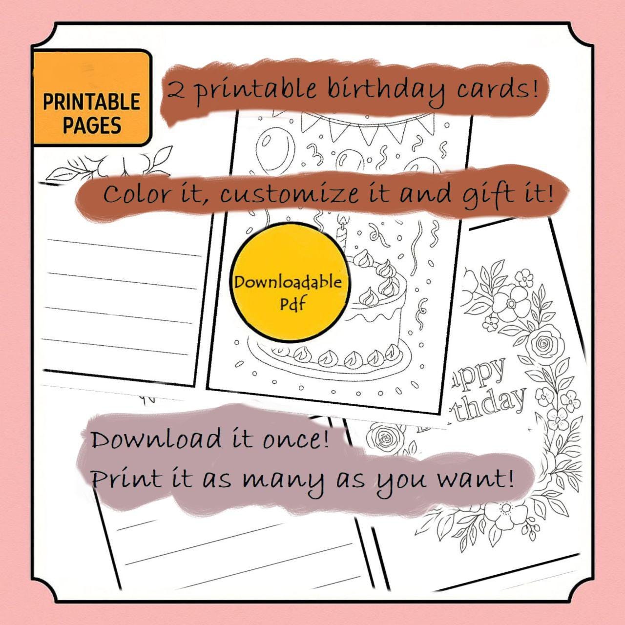 Personalized Birthday Coloring Card: Printable DIY Gift (instant ...