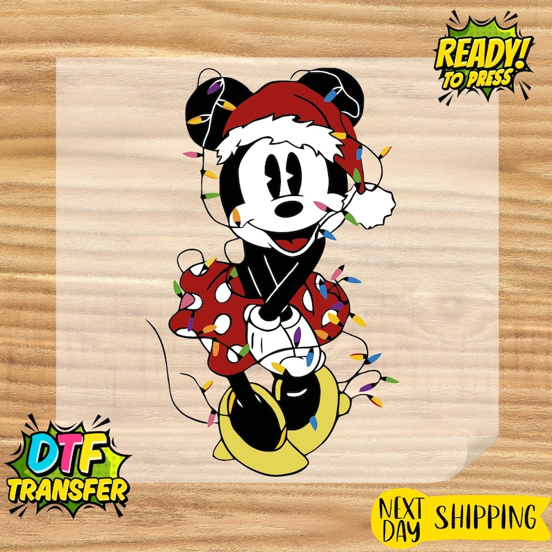 Disney Minnie Mouse Christmas DTF Transfers, Minnie Christmas Lights ...