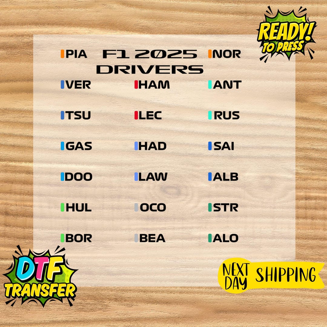 F1 2025 Drivers Lineup DTF Transfer: Formula 1 Ready to Press - Etsy