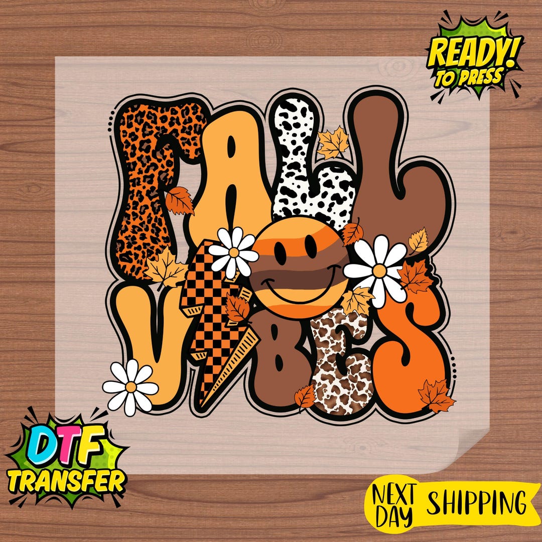 Retro Fall Vibes DTF Transfer, Checker Autumn Print - Etsy
