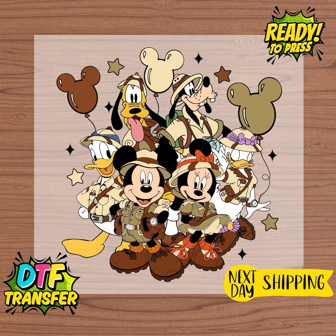 Animal Kingdom DTF Transfer: Mouse & Friends Safari Design, Ready to ...
