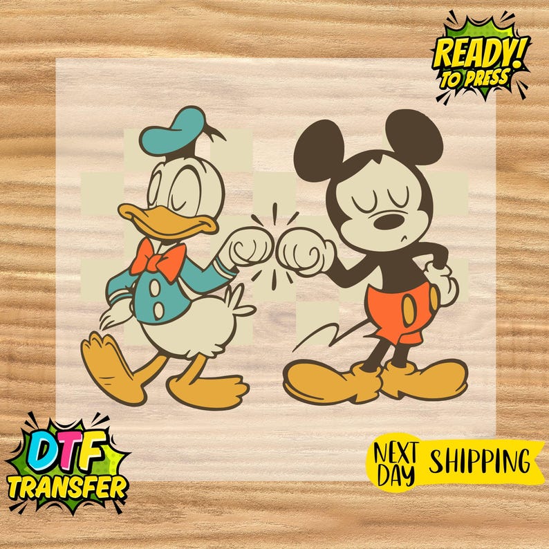 Retro Mickey and Donald Duck Fist Bump DTF Transfer - Etsy
