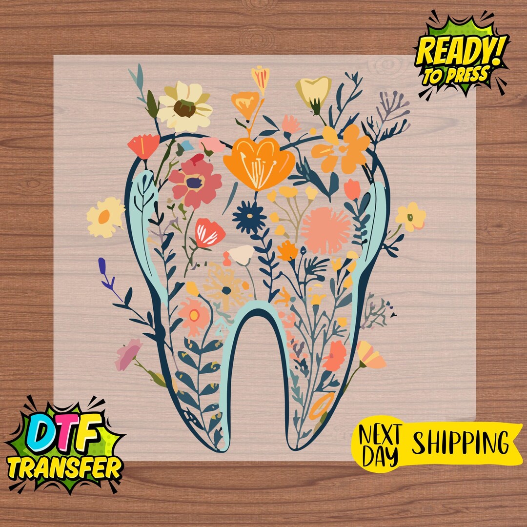 Floral Tooth DTF Transfer: Retro Dentist Design, Ready to Press - Etsy