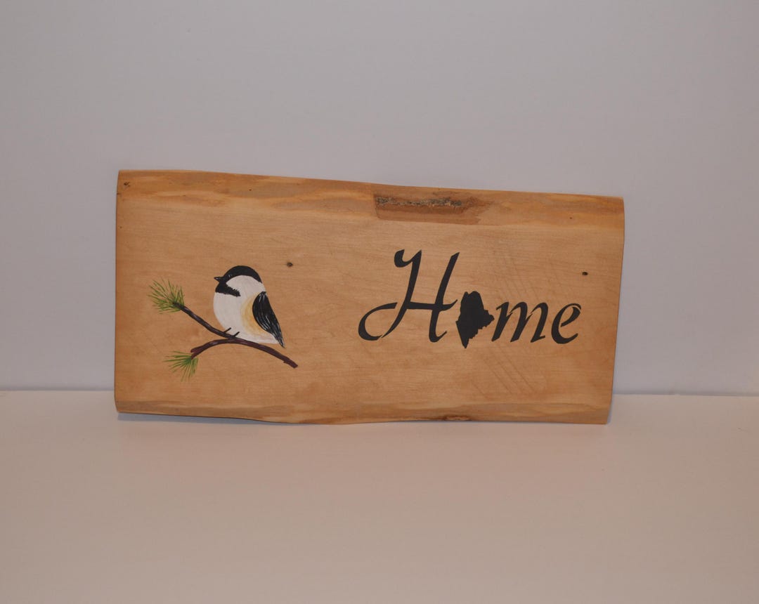 Maine Home Wood Sign | Hand Painted Chickadee, Reclaimed Wood Decor - Etsy