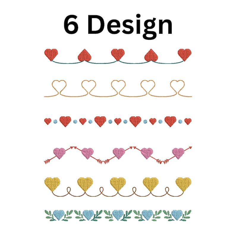Heart Border Embroidery Design , 6 Romantic Decorative Line Embroidery ...