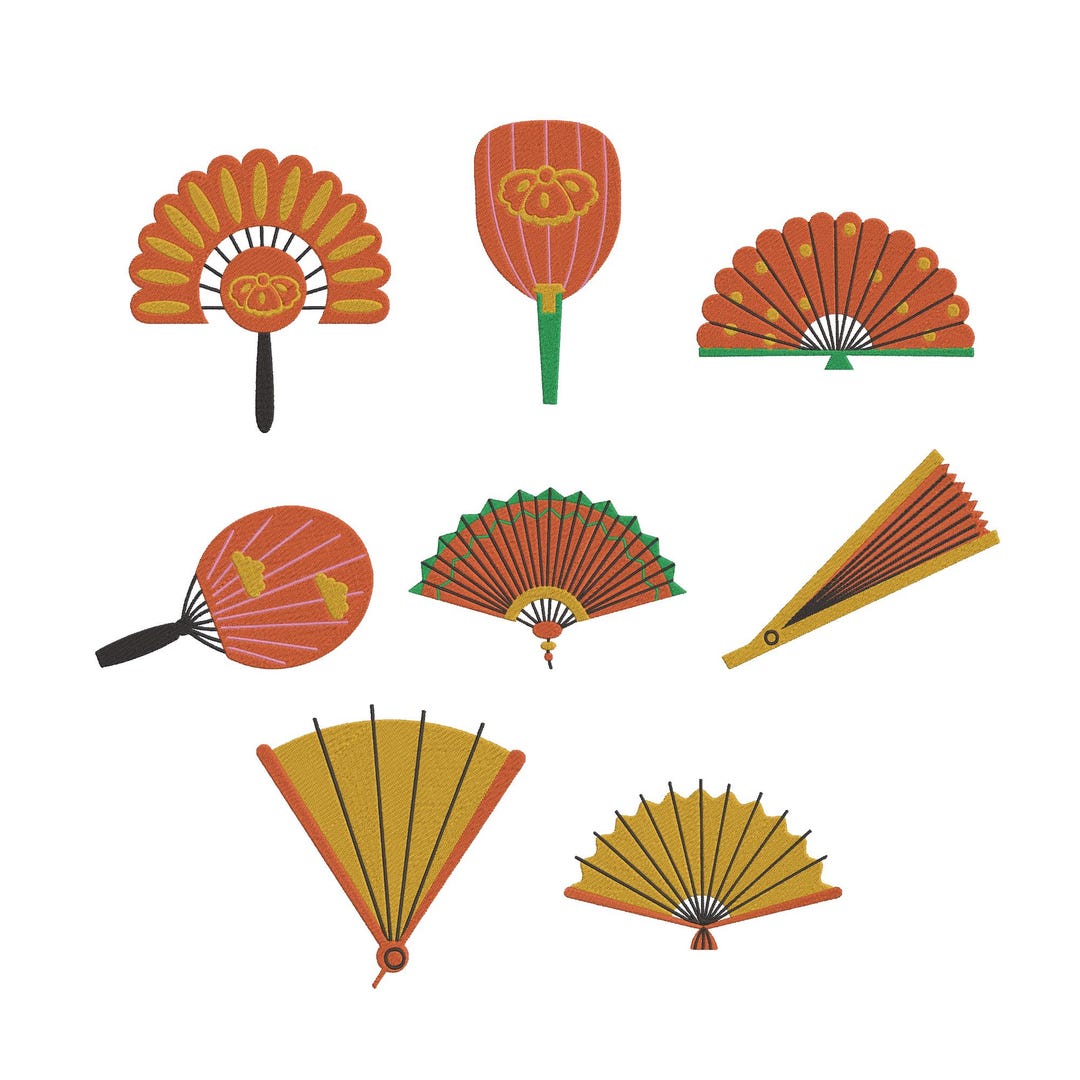 Japanese Hand Fan Embroidery Design Bundle, Folding Fan Machine ...