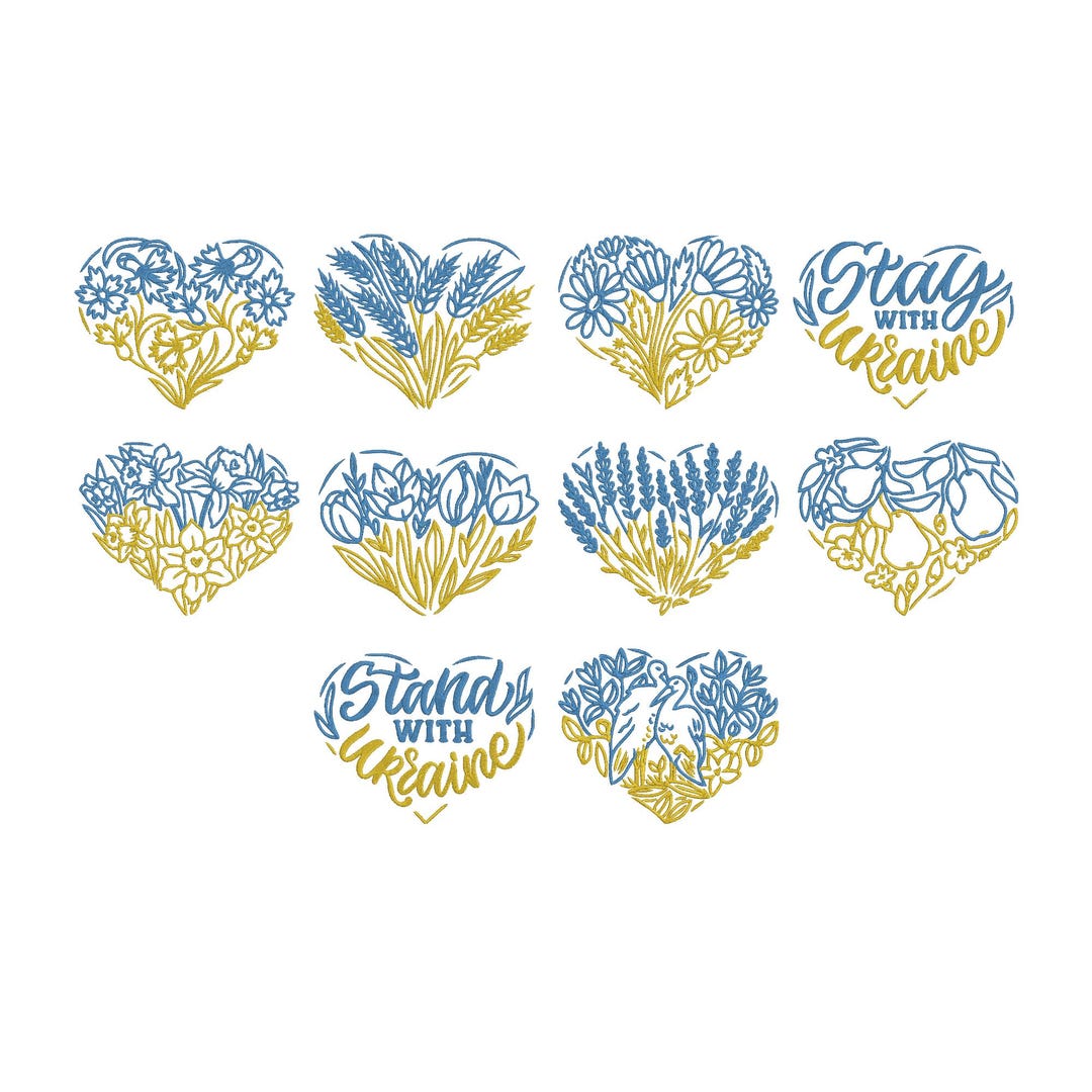 Ukraine Heart Embroidery Design Bundle, Stand With Ukraine Floral Heart ...