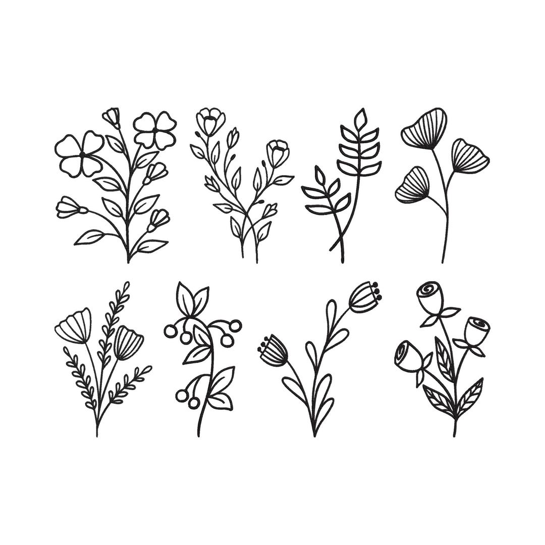 Line Art Flower Embroidery Design, Line Art Flower Machine Embroidery ...