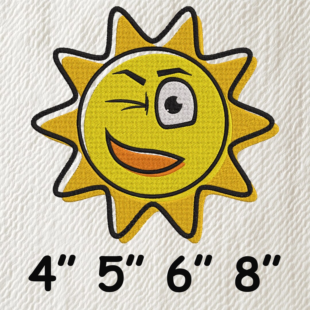 Winking Sun Embroidery Design – Smiling Cartoon Sun Machine Embroidery ...