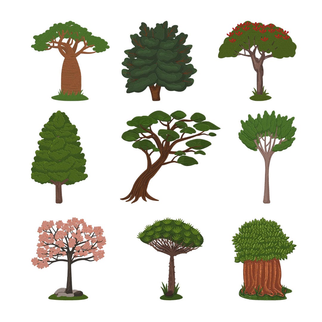 Forest Tree Nature Embroidery Design, Detailed Nature Tree Machine ...