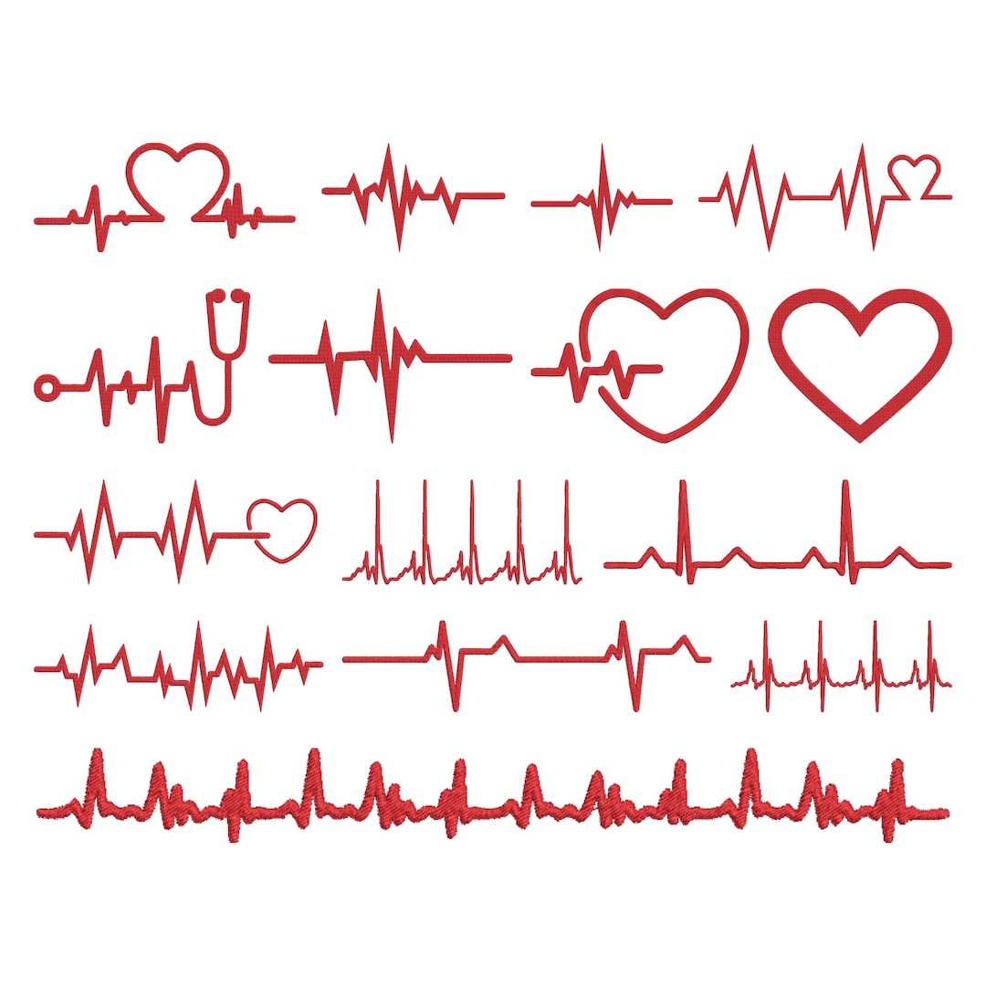 Heartbeat Valentine Embroidery Design, Heart EKG Valentine Machine ...