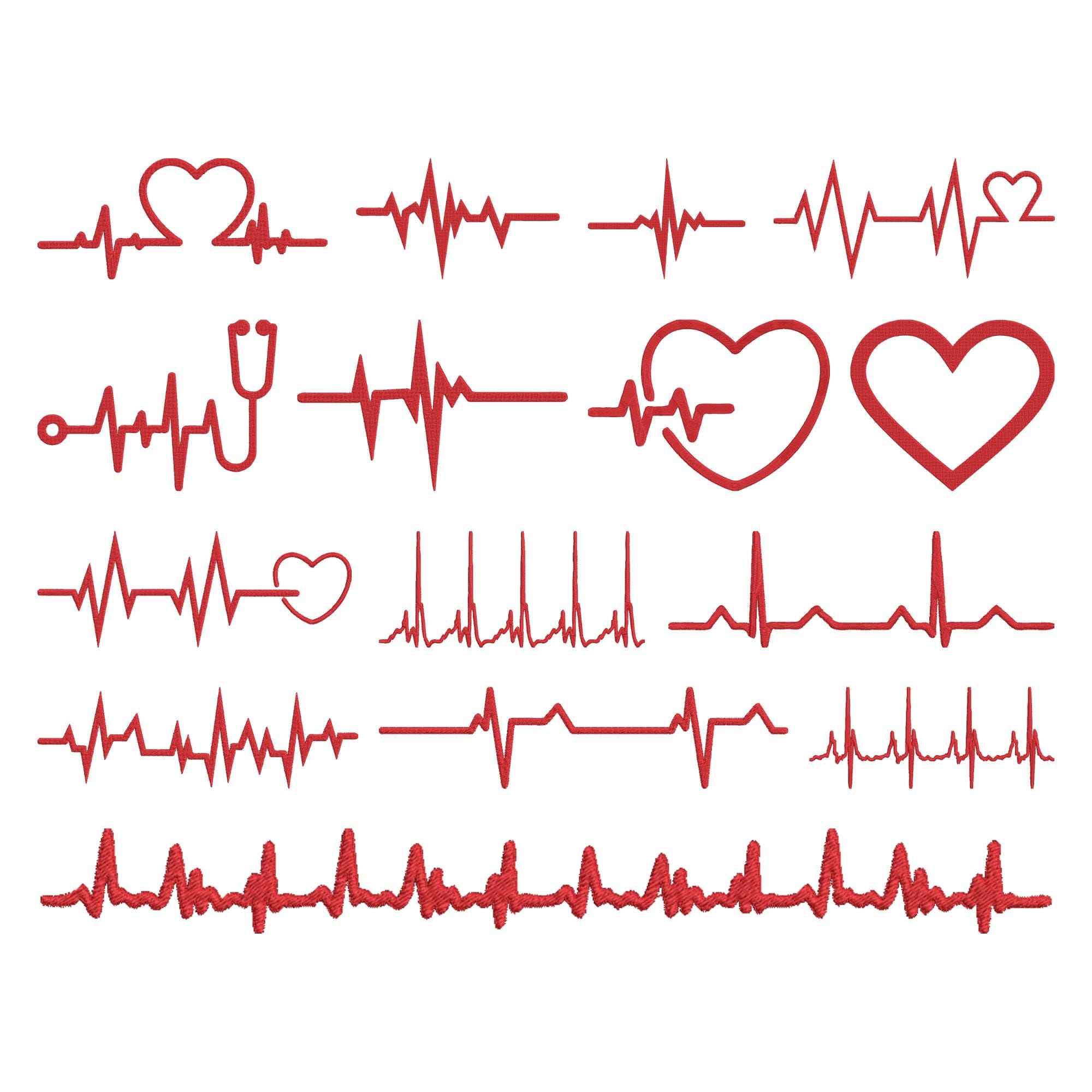 Heartbeat Valentine Embroidery Design, Heart EKG Valentine Machine ...