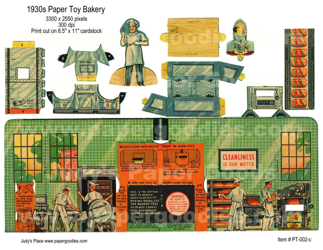 1930s Art Deco Bakery Paper Toy, Printable Playset (digital Download ...