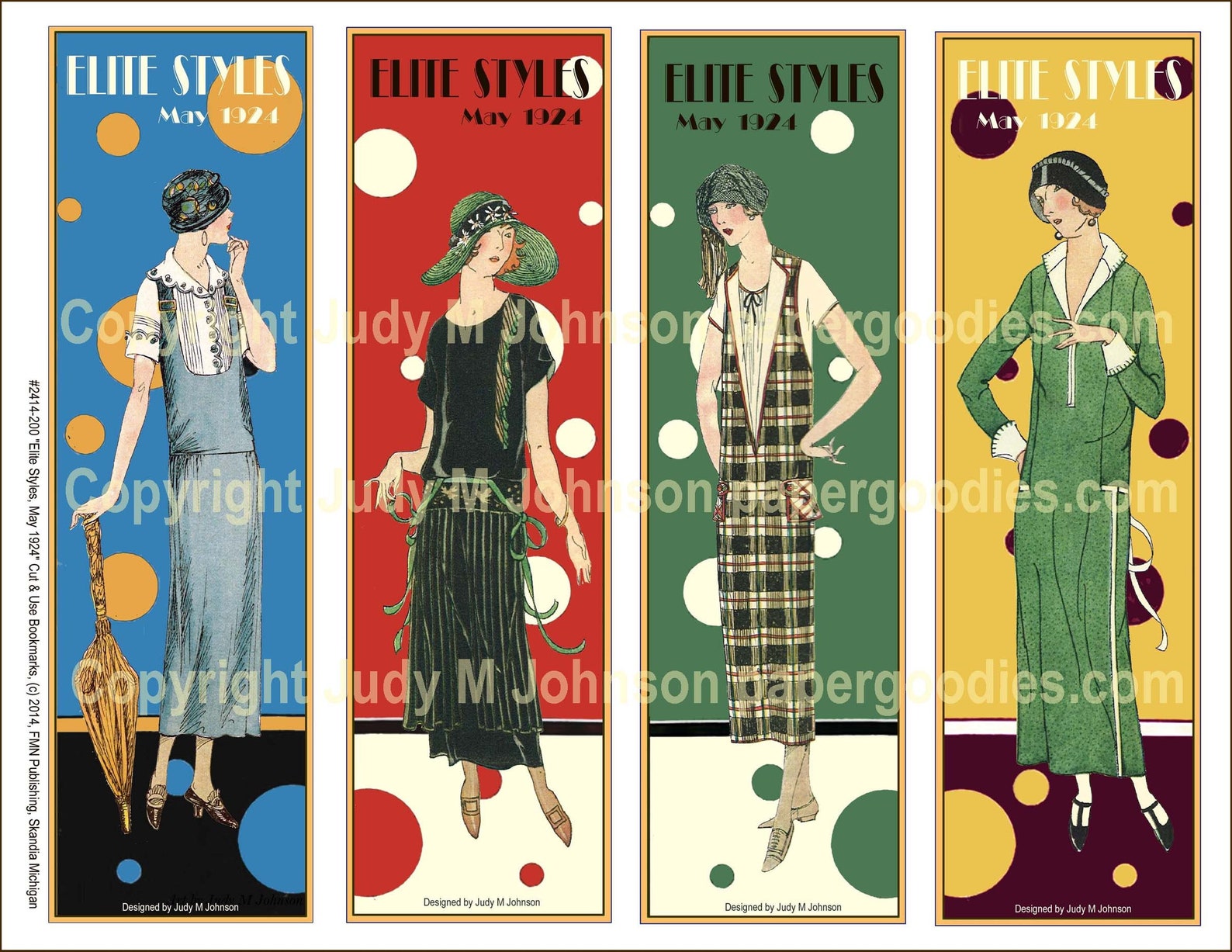 Eight 1925 Fashions Cut-and-use Bookmarks. 2 Pgs. No.2414-15, High ...