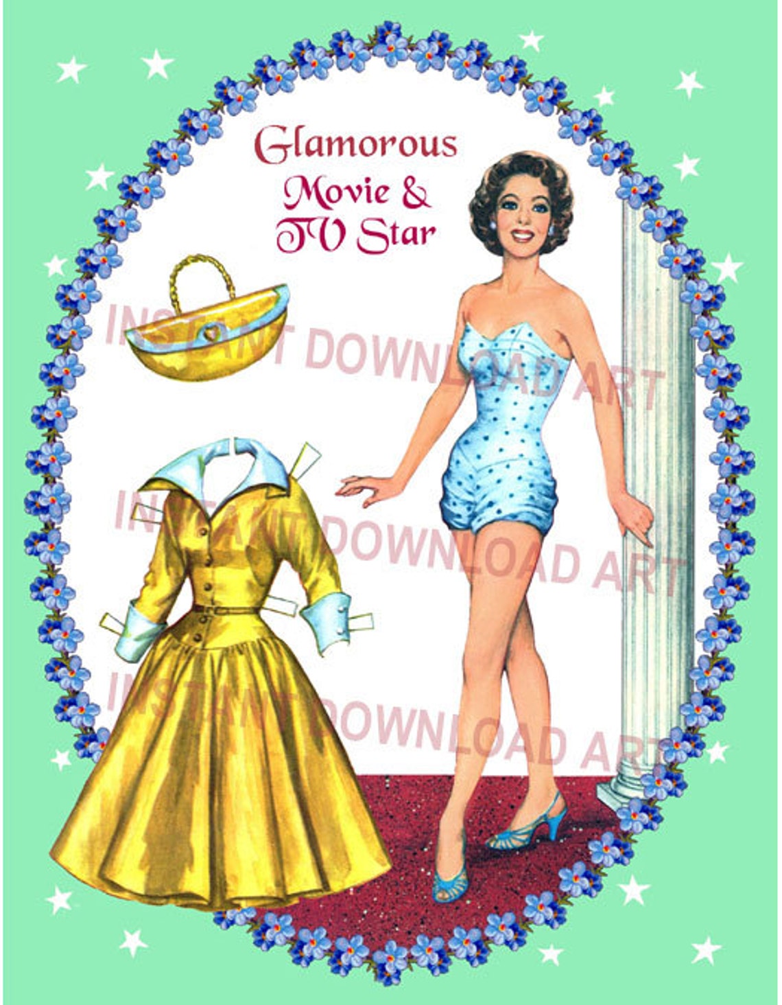 INSTANT DOWNLOAD, Digital Paper Doll, 2 Pages, Glamorous Movie-tv Star ...