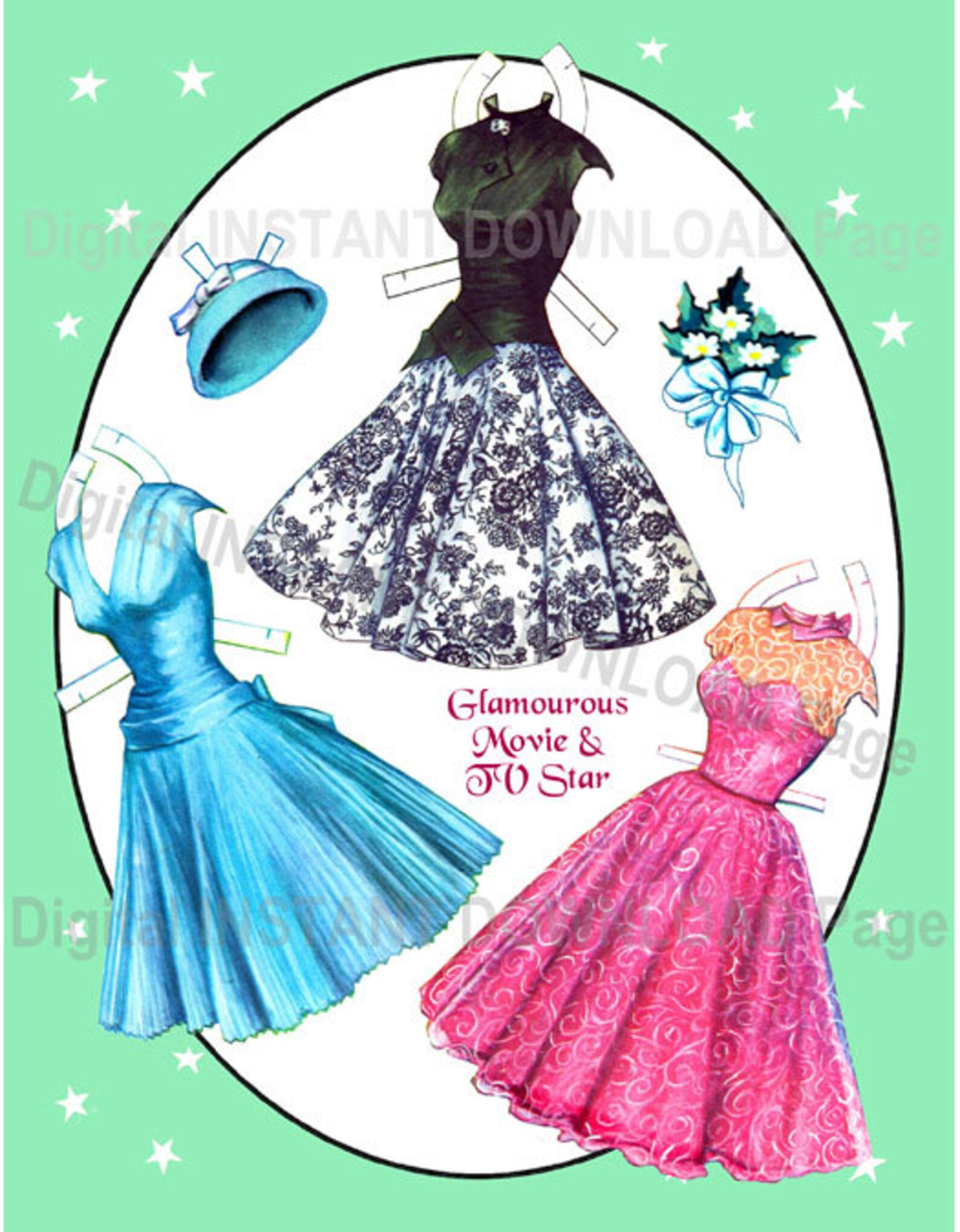 INSTANT DOWNLOAD, Digital Paper Doll, 2 Pages, Glamorous Movie-tv Star ...