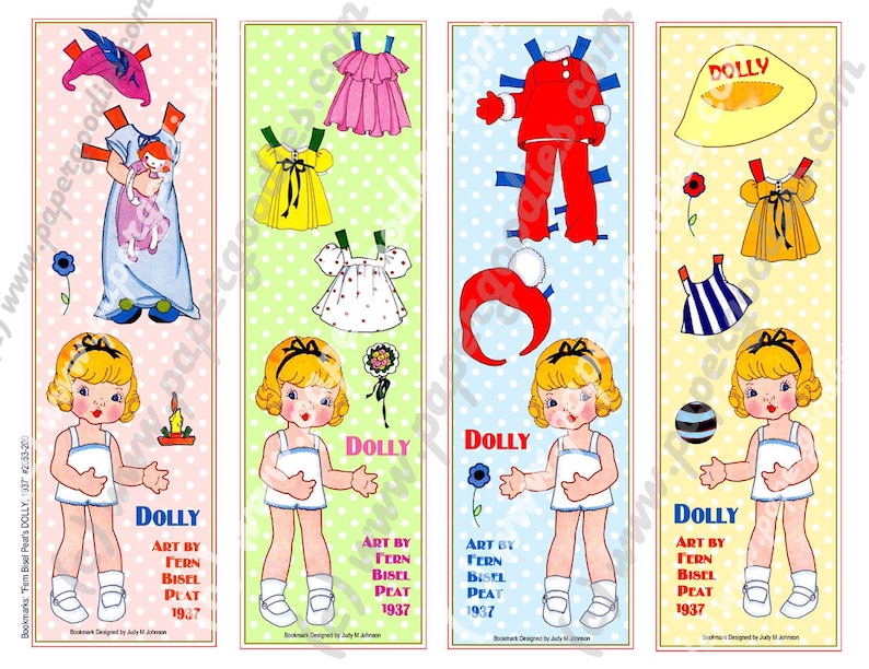 Eight Paperdoll Bookmarks to Cut and Use, Magazine Dolls, Item No.fmn ...